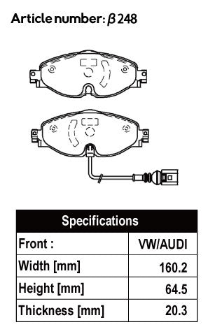 ACRE PC2600 BRAKE PAD FRONT FOR AUDI TT COUPE TT ROADSTER FV 1.8 TFSI ...